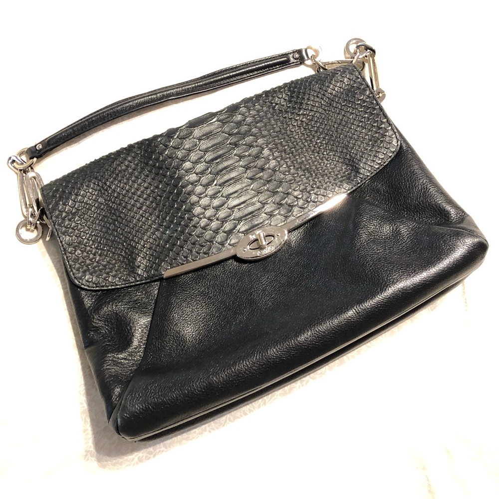 Coach Madison Black Python / Leather Shoulder Bag - Gem